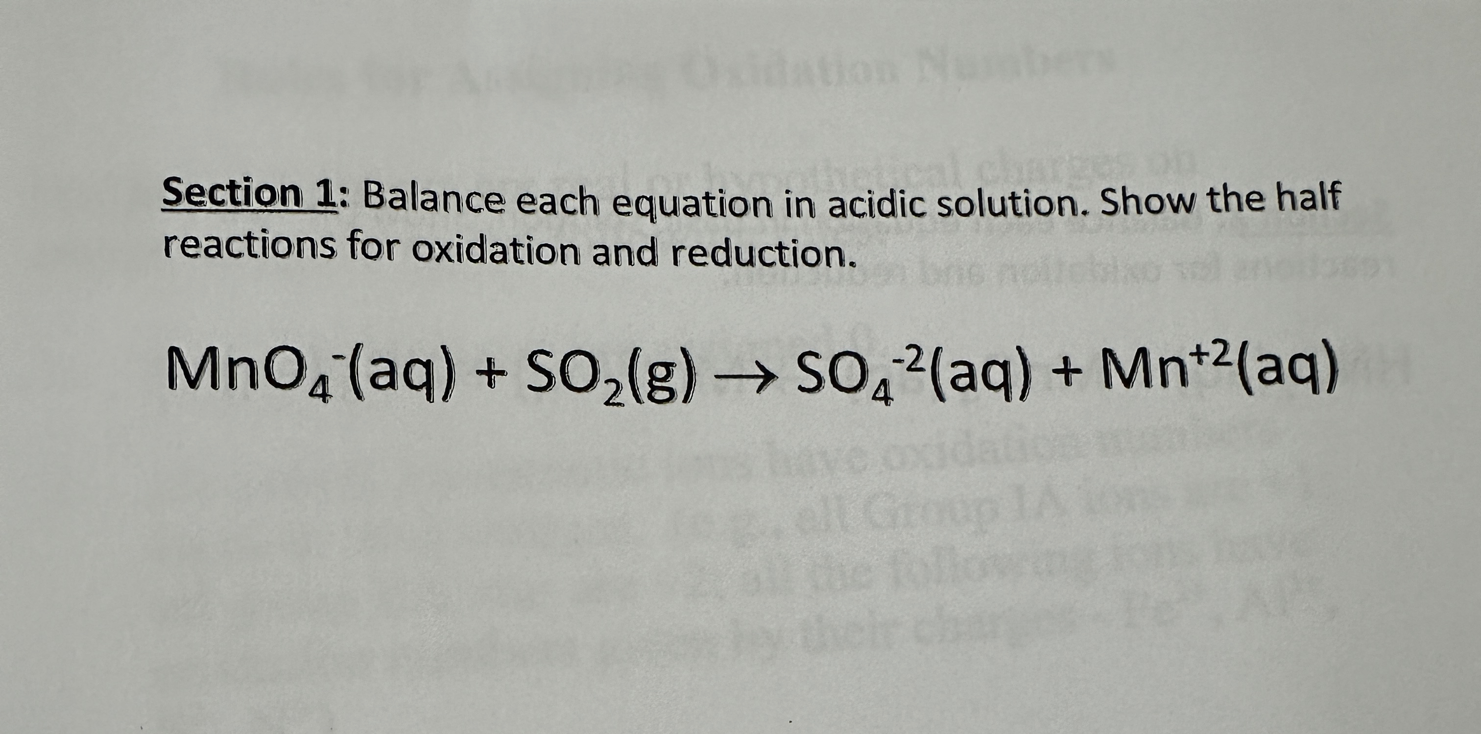 Solved Section 1: Balance each equation in acidic solution. | Chegg.com
