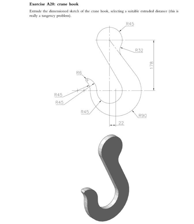 Solved Exercise A20: crane hook Extrude the dimensioned | Chegg.com