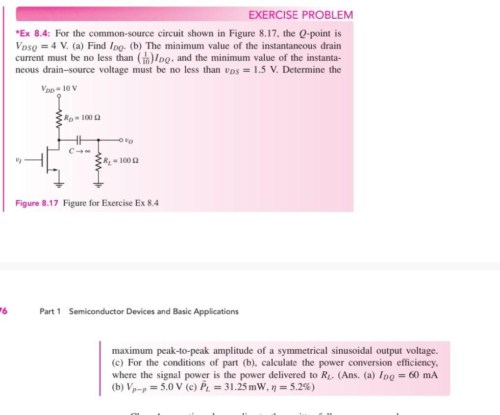 Solved *Ex 8.4: For the common-source circuit shown in | Chegg.com