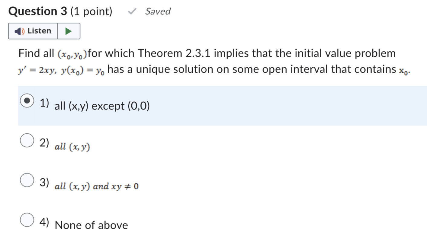 Solved Question 3 (1 ﻿point) ﻿SavedFind all (x0,y0) ﻿for | Chegg.com