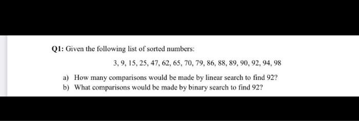 Solved Q1: Given the following list of sorted numbers: | Chegg.com