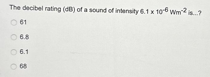 Solved The decibel rating (dB) of a sound of intensity | Chegg.com