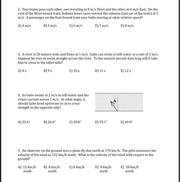 Solved 2. Two trains pass each other, one traveling at 8 m/s | Chegg.com