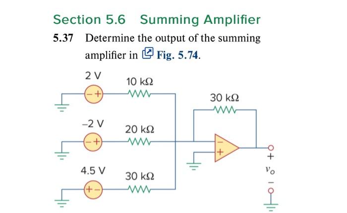 Solved Section 5.6 Summing Amplifier 5.37 Determine the | Chegg.com