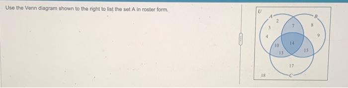 Solved Use the Venn diagram shown to the right to list the | Chegg.com