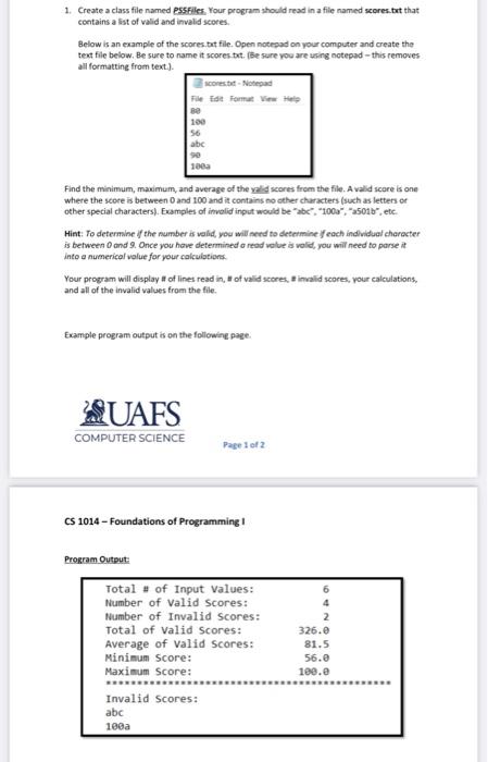 Solved 1. Create a class file named pssfiles. Your program | Chegg.com