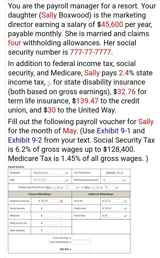 Solved You Are The Payroll Manager For A Resort Your