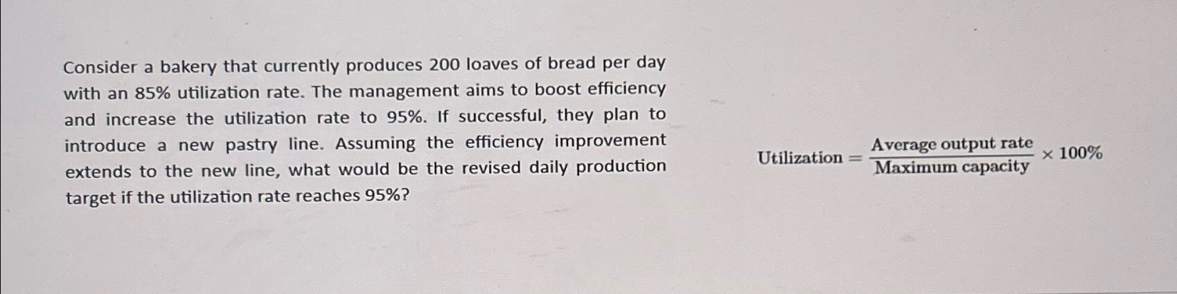 Solved Consider a bakery that currently produces 200 ﻿loaves | Chegg.com
