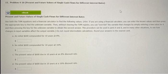 Solved 11. Problem 1-10 (Present and future Values of Single | Chegg.com