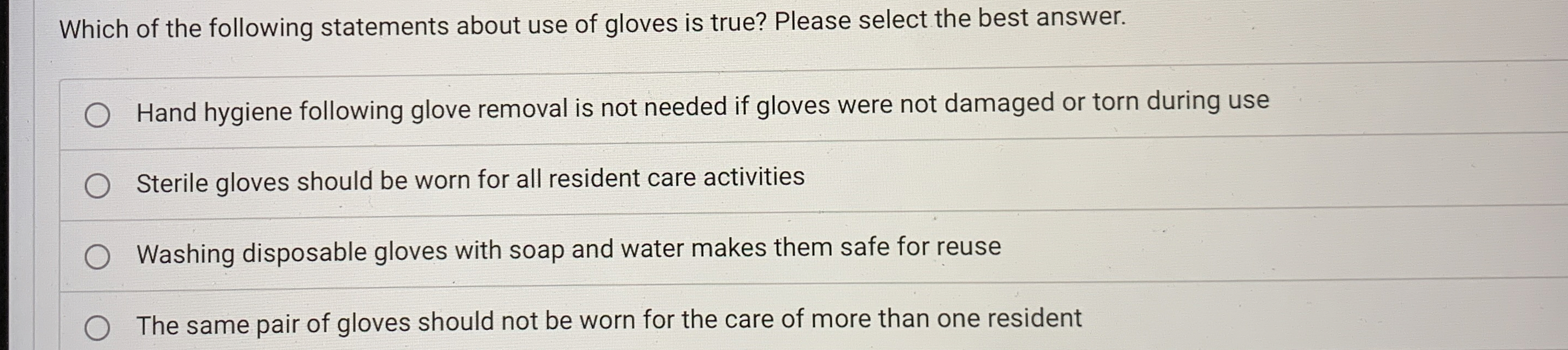 Solved Which of the following statements about use of gloves | Chegg.com