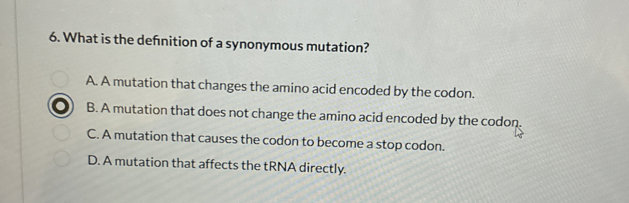 Solved What is the definition of a synonymous mutation?A. ﻿A | Chegg.com
