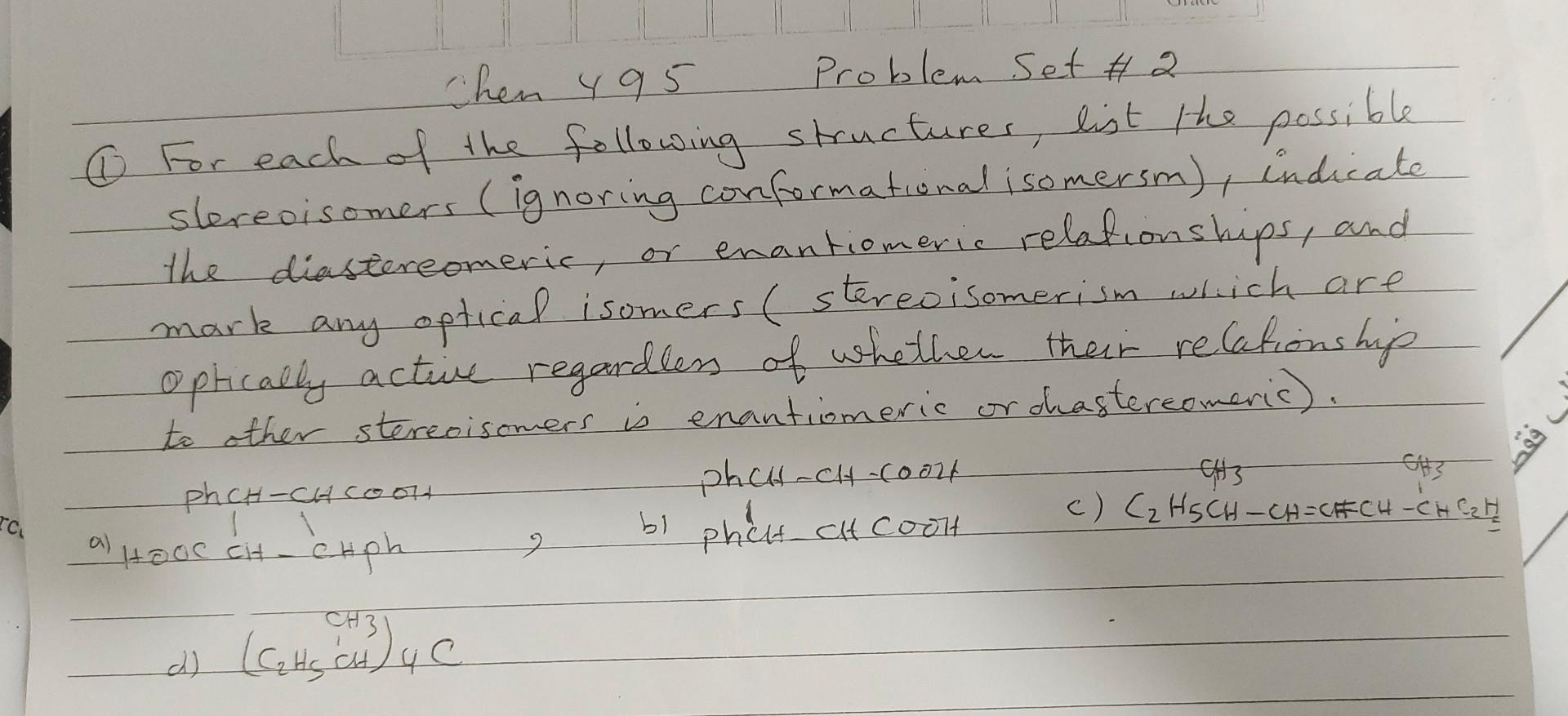 Solved Chen 495 Problem Set \#2 (1) For each of the | Chegg.com