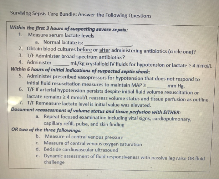 Solved Surviving Sepsis Care Bundle: Answer the following | Chegg.com