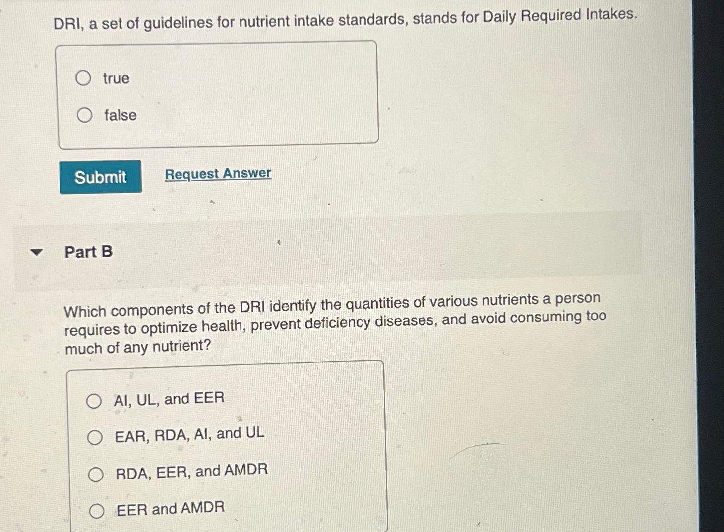 Solved DRI, a set of guidelines for nutrient intake | Chegg.com