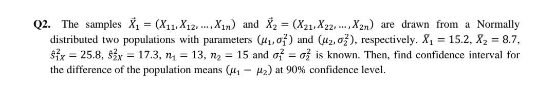 Solved Q2. The samples X1=(X11,X12,…,X1n) and | Chegg.com