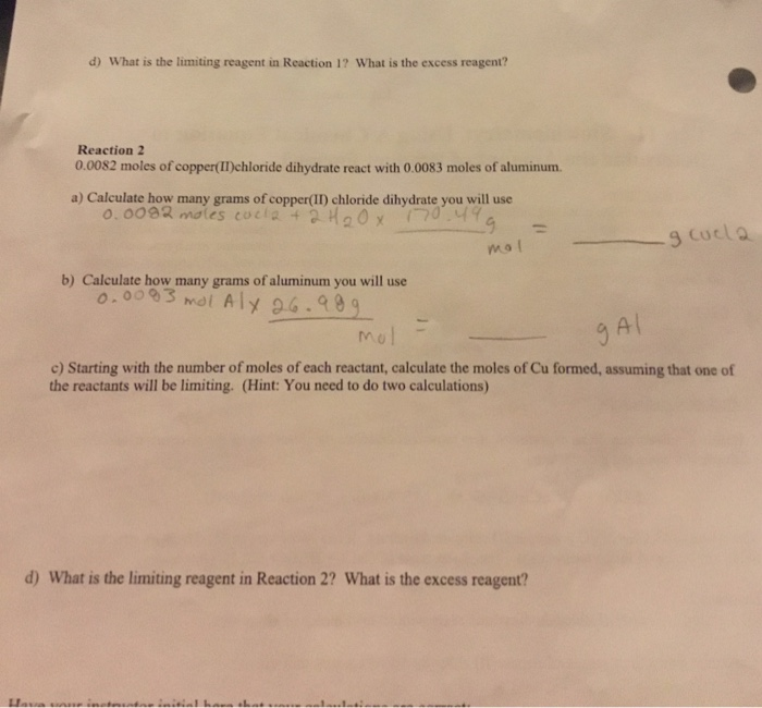 Solved OBJECTIVES - Calculate the limiting reactant based on | Chegg.com