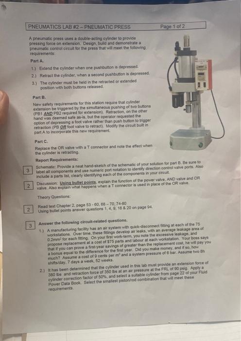 PNEUMATIOS LAB \#2 - PNEUMATIC PRESS Page 1 of 2 A | Chegg.com