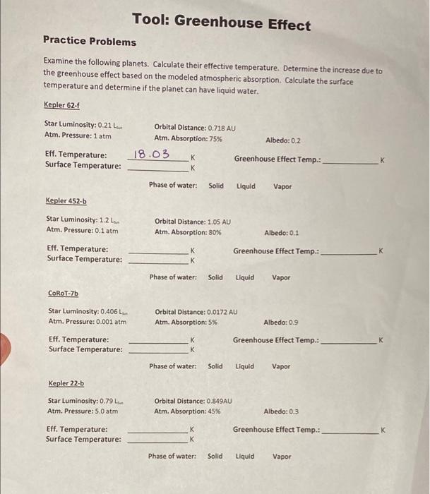 Solved Tool: Greenhouse Effect Practice Problems Examine the | Chegg.com
