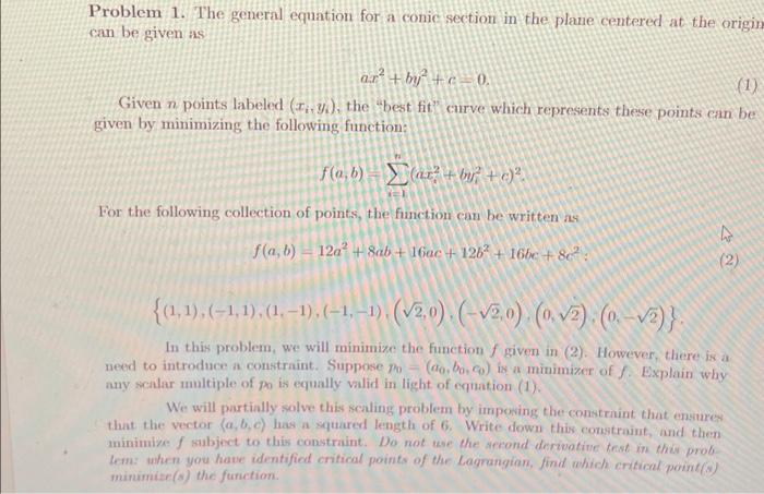 Solved Problem 1. The general equation for a conic section | Chegg.com