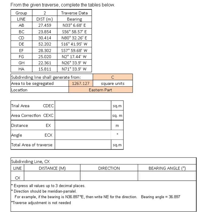 Solved From the given traverse, complete the tables below. * | Chegg.com