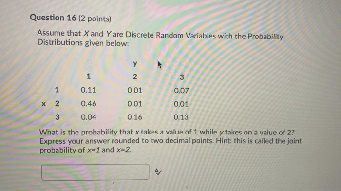 Solved Question 16 (2 points) Assume that X and Yare | Chegg.com