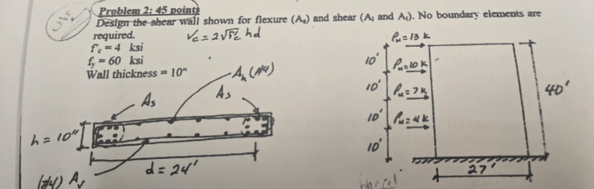 Solved Design the shear wall shown for flexure (As) ﻿and | Chegg.com