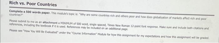 Solved Rich vs. Poor Countries Complete a 500 words paper. | Chegg.com