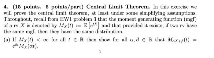 4. (15 points. 5 points/part) Central Limit Theorem. | Chegg.com