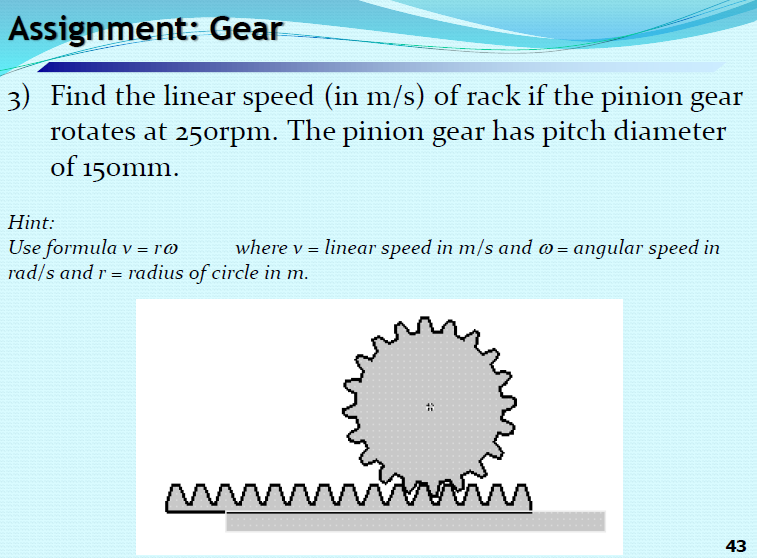 Solved Assignment: GearFind the linear speed (in ms ) ﻿of | Chegg.com