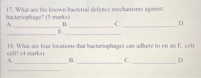 Solved 17. What are the known bacterial defence mechanisms | Chegg.com