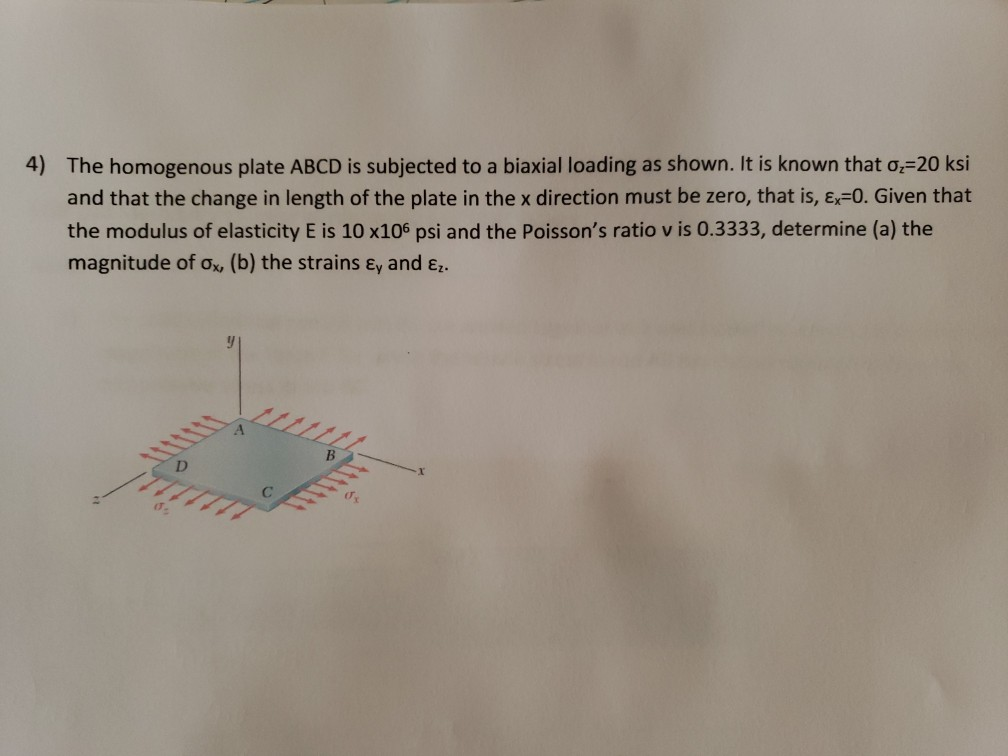 Solved 4) The homogenous plate ABCD is subjected to a | Chegg.com