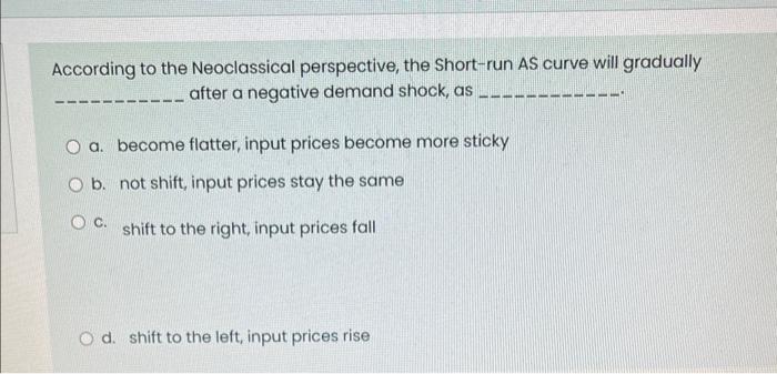 Solved According to the Neoclassical perspective, the | Chegg.com