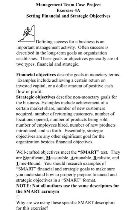 Solved Management Team Case Project Exercise 4A Setting | Chegg.com