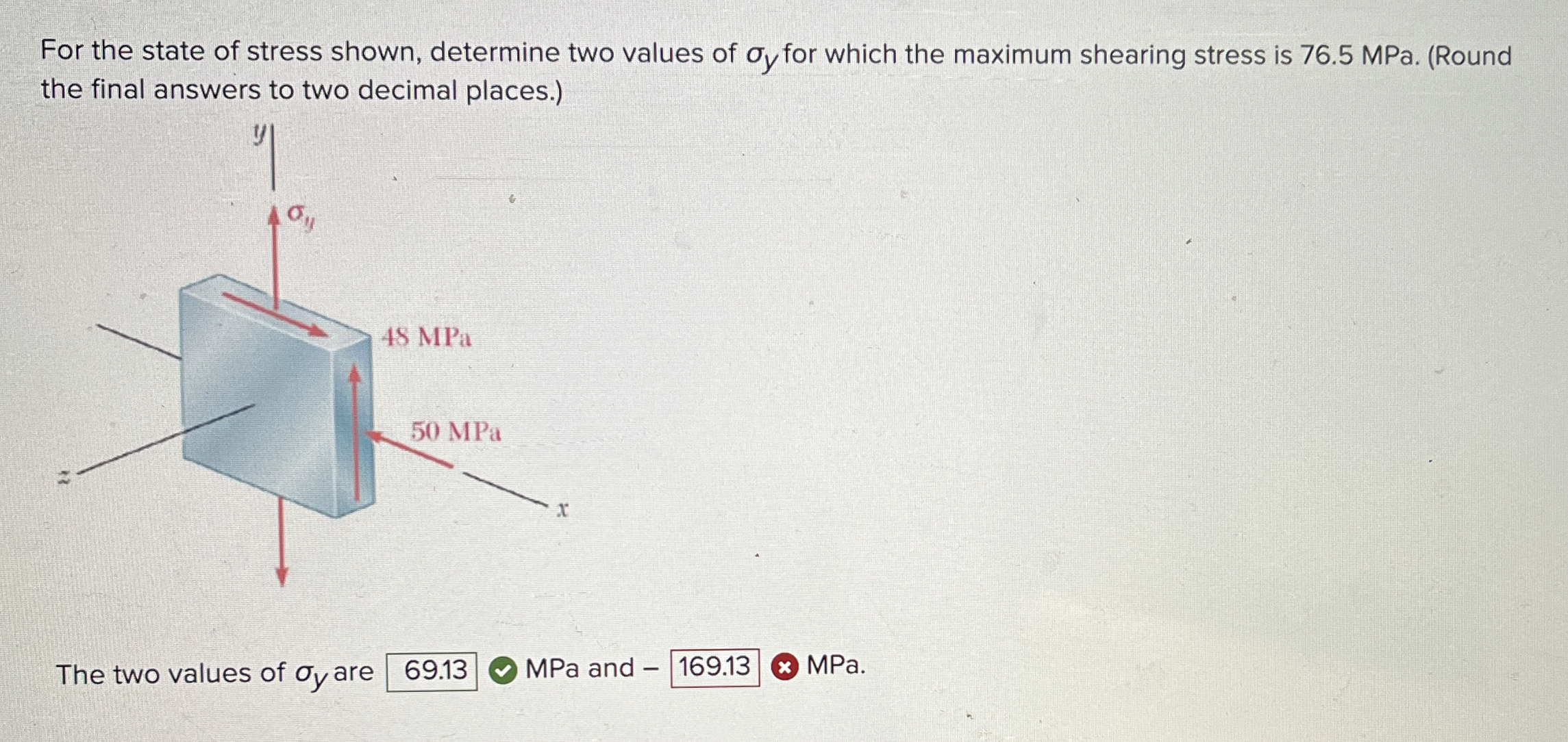Solved For the state of stress shown, determine two values | Chegg.com