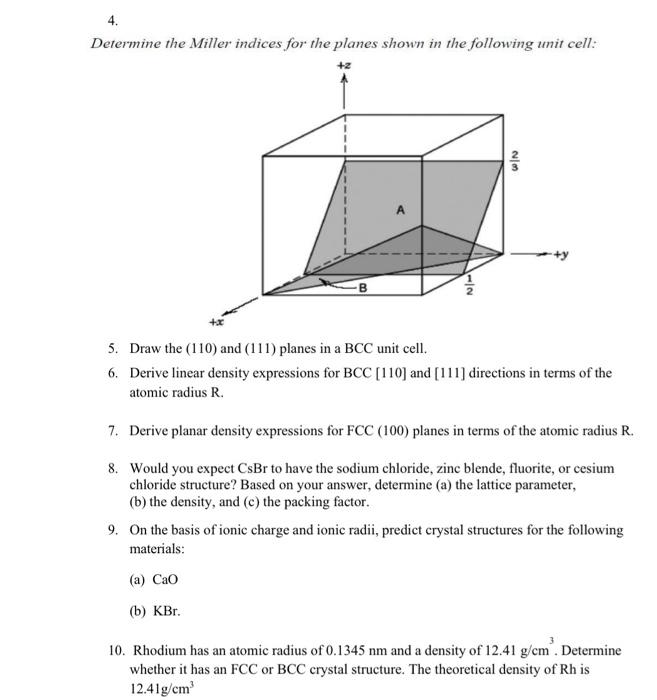 Solved Determine the Miller indices for the planes shown in | Chegg.com