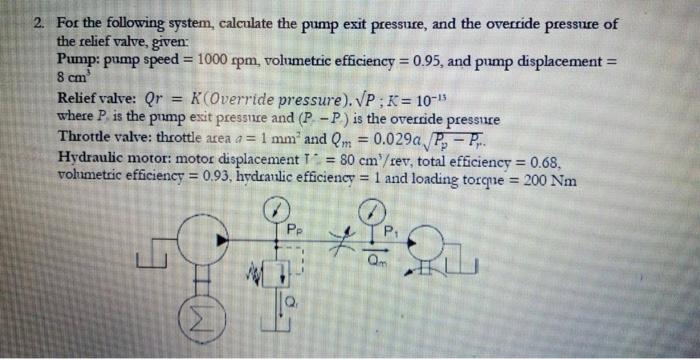 Solved 2. For the following system, calculate the pump exit | Chegg.com