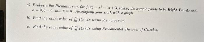 Solved a) Evaluate the Riemann sum for f(x)=x2−4x+3, taking | Chegg.com