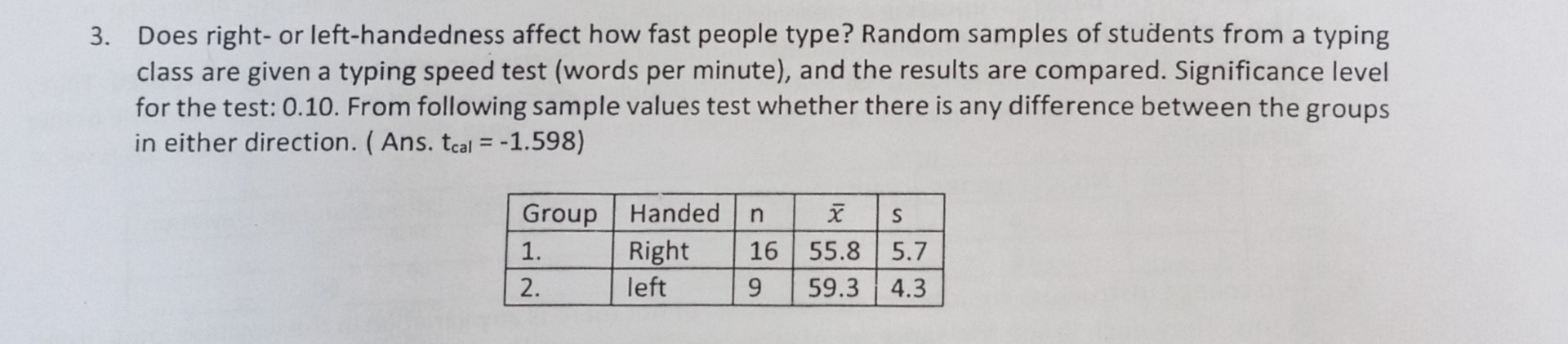 Solved Does right- ﻿or left-handedness affect how fast | Chegg.com