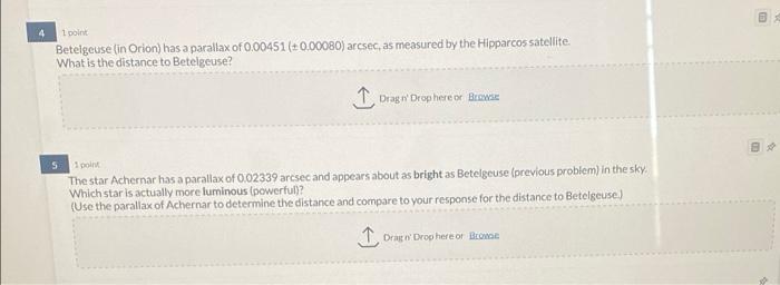Solved 4 point Betelgeuse (in Orion) has a parallax of | Chegg.com