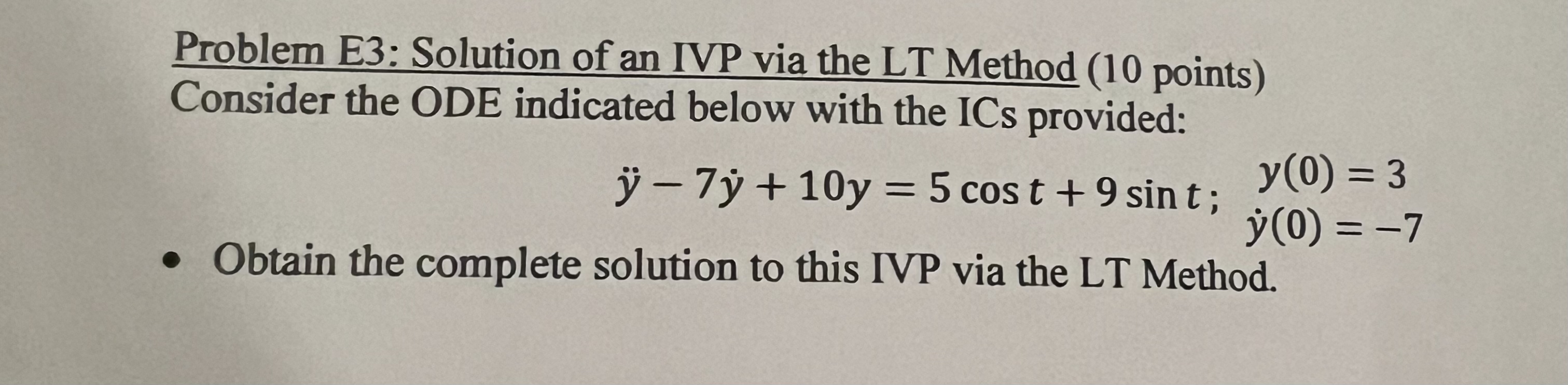 Solved Problem E3: Solution of an IVP via the LT Method (10 | Chegg.com
