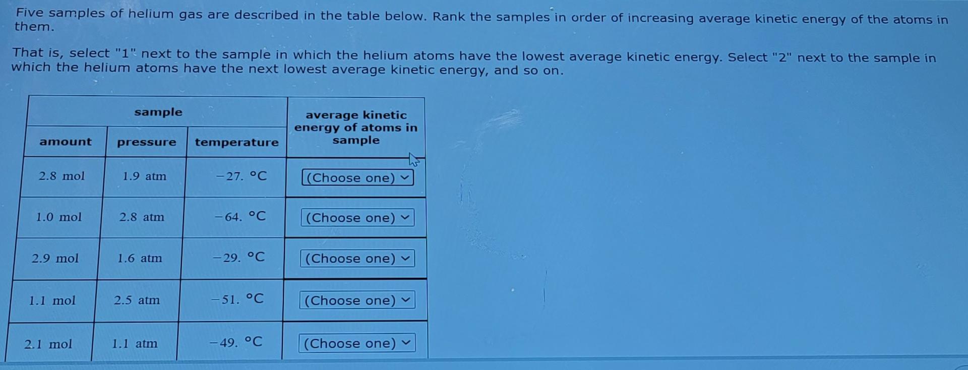 Solved Five samples of helium gas are described in the table | Chegg.com
