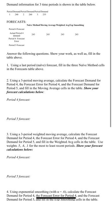 Solved Demand information for 3 time periods is shown in the | Chegg.com