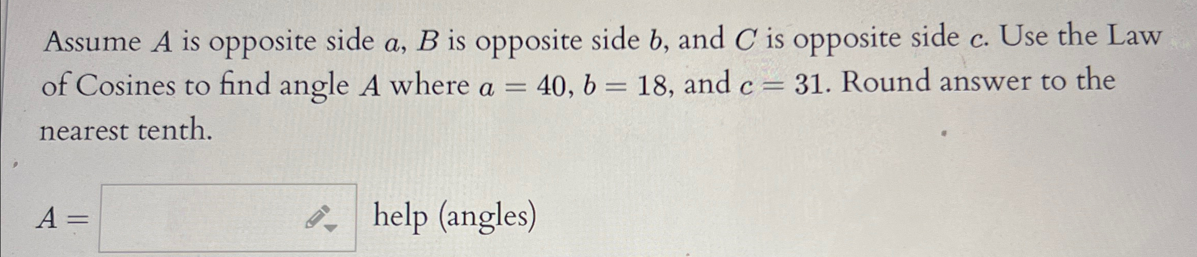 Solved Assume A ﻿is opposite side a,B ﻿is opposite side b, | Chegg.com