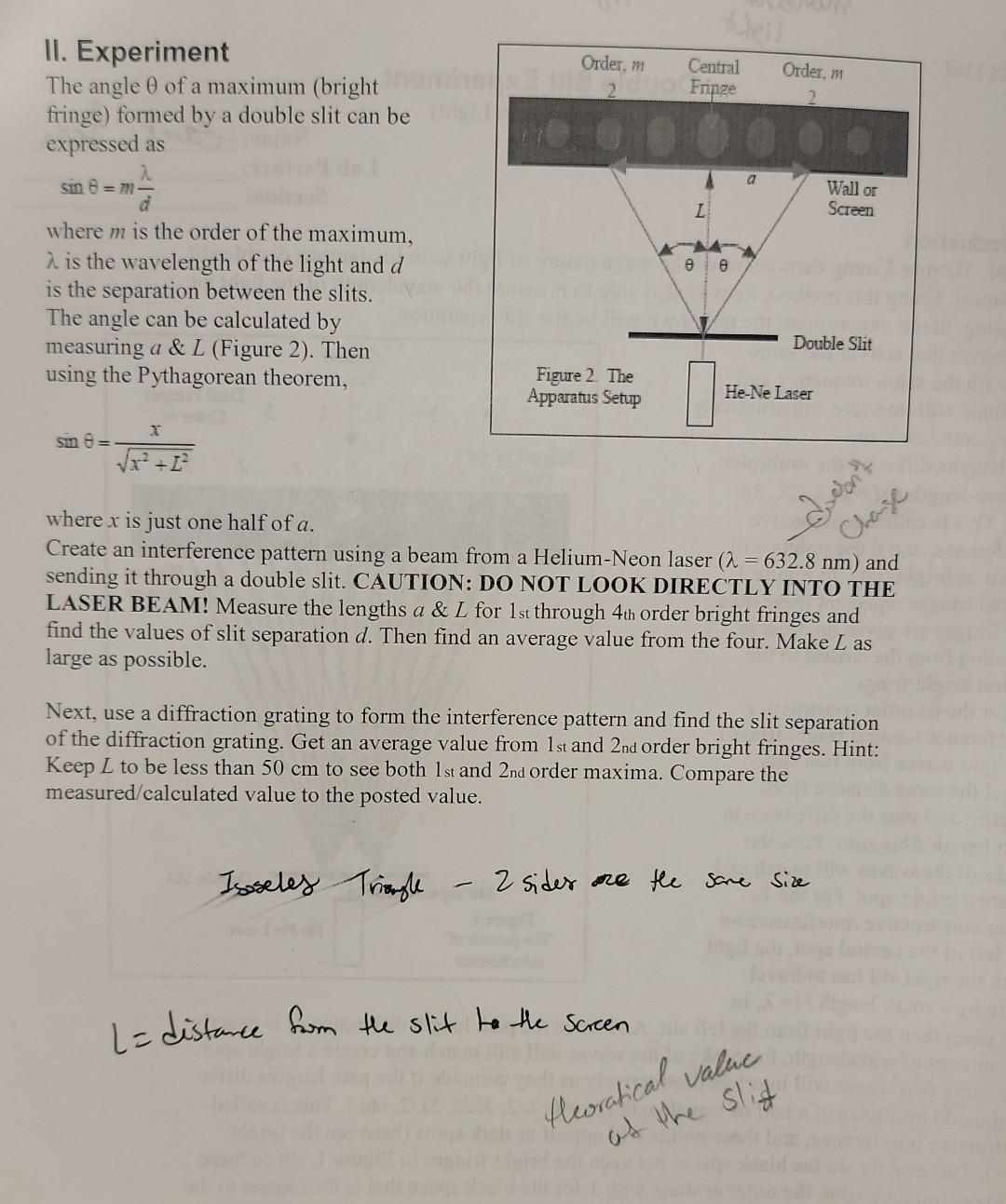 Solved Double Slit Distance from slits to Paper ווז a (m) x | Chegg.com