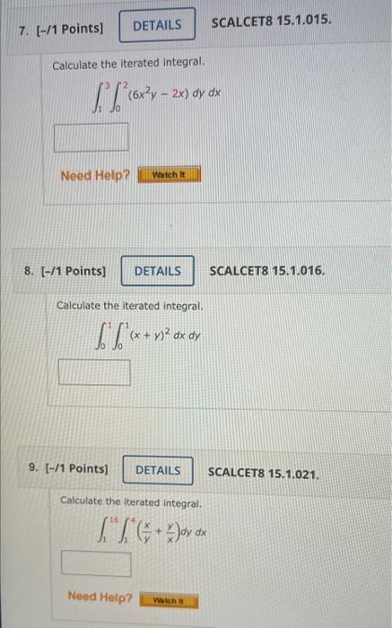 Solved DETAILS 7. [-/1 Points) SCALCET8 15.1.015. Calculate | Chegg.com