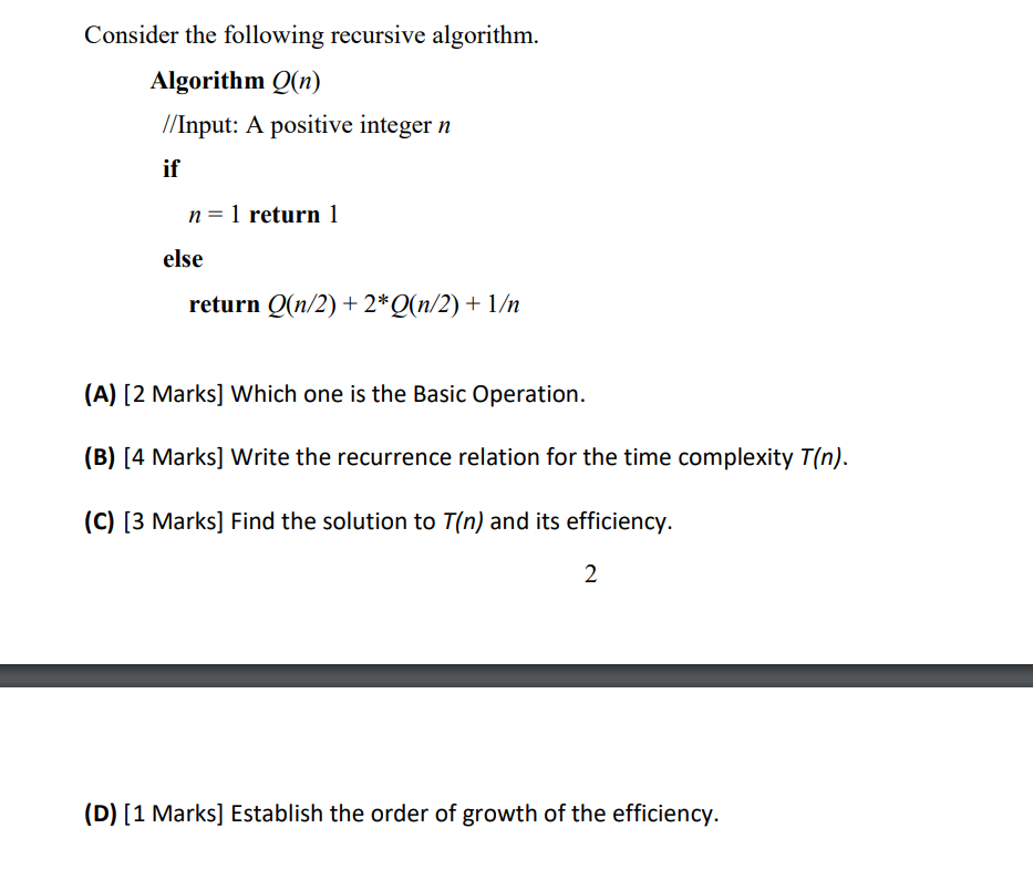 Solved Question 2 [10 ﻿Marks]Consider the following | Chegg.com