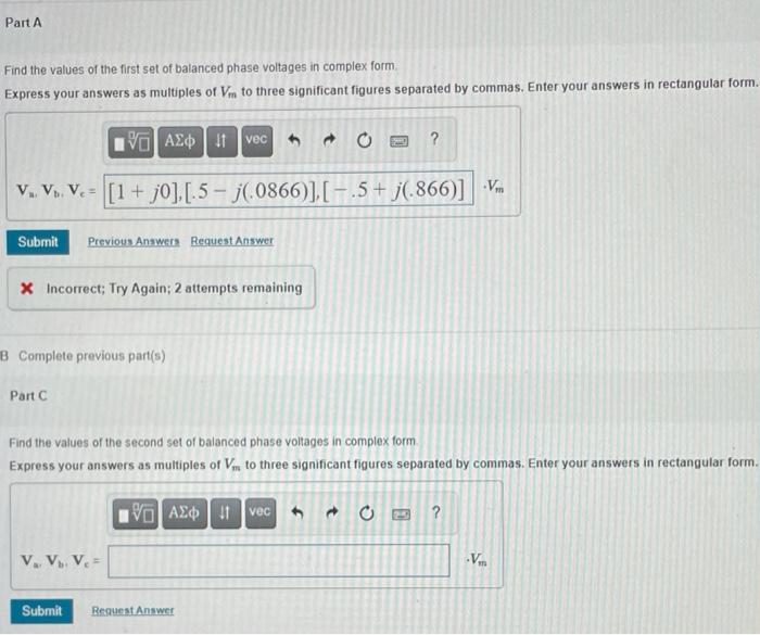 Solved In phasor notation, the two possible sets of balanced | Chegg.com
