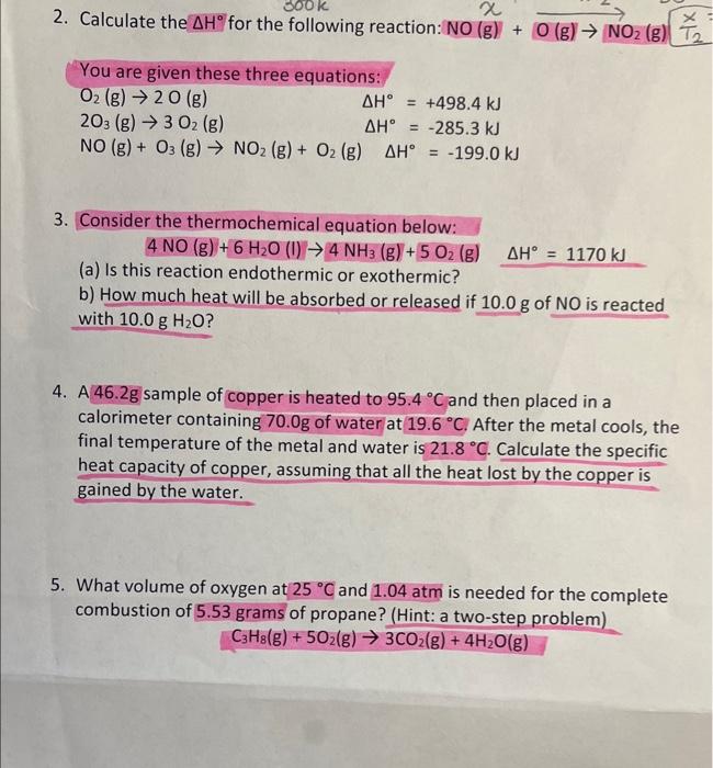 Solved 2. Calculate the ΔH∘ for the following reaction: NO( | Chegg.com