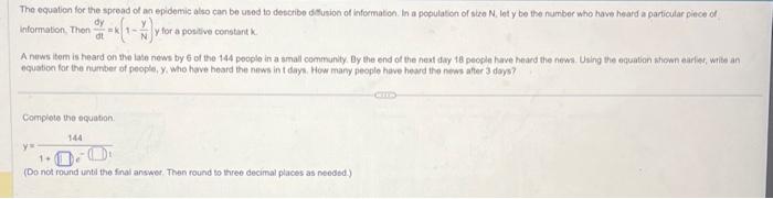 The equation for the spread of an epidemic also can | Chegg.com