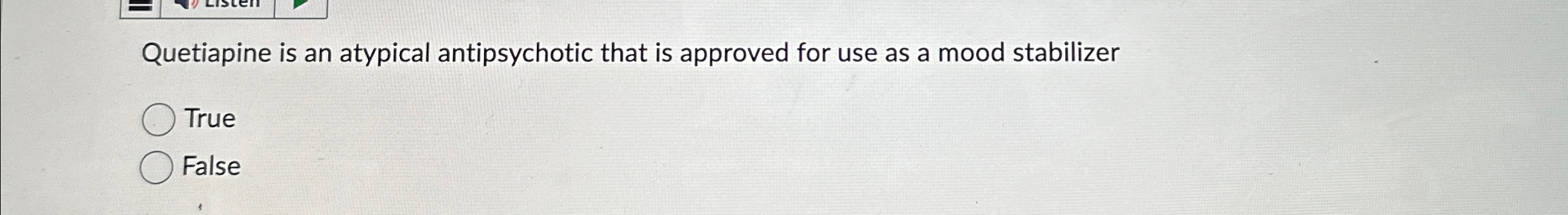 Solved Quetiapine is an atypical antipsychotic that is | Chegg.com